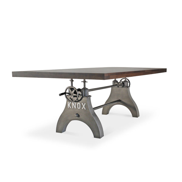 KNOX Adjustable Height Dining Table - Steel Base - 8 ft Walnut Top - Rustic Deco Incorporated