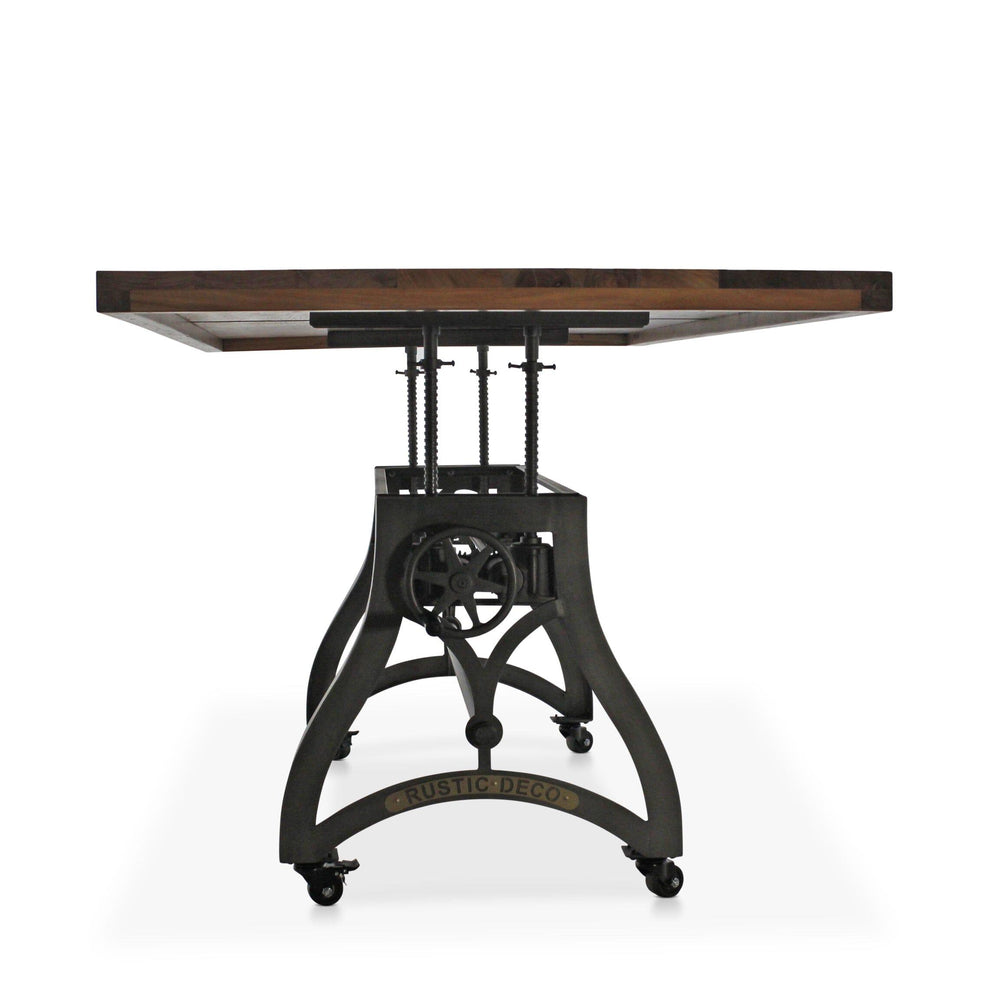 Crescent Industrial Dining Table - Adjustable Height - Casters - Rustic ...