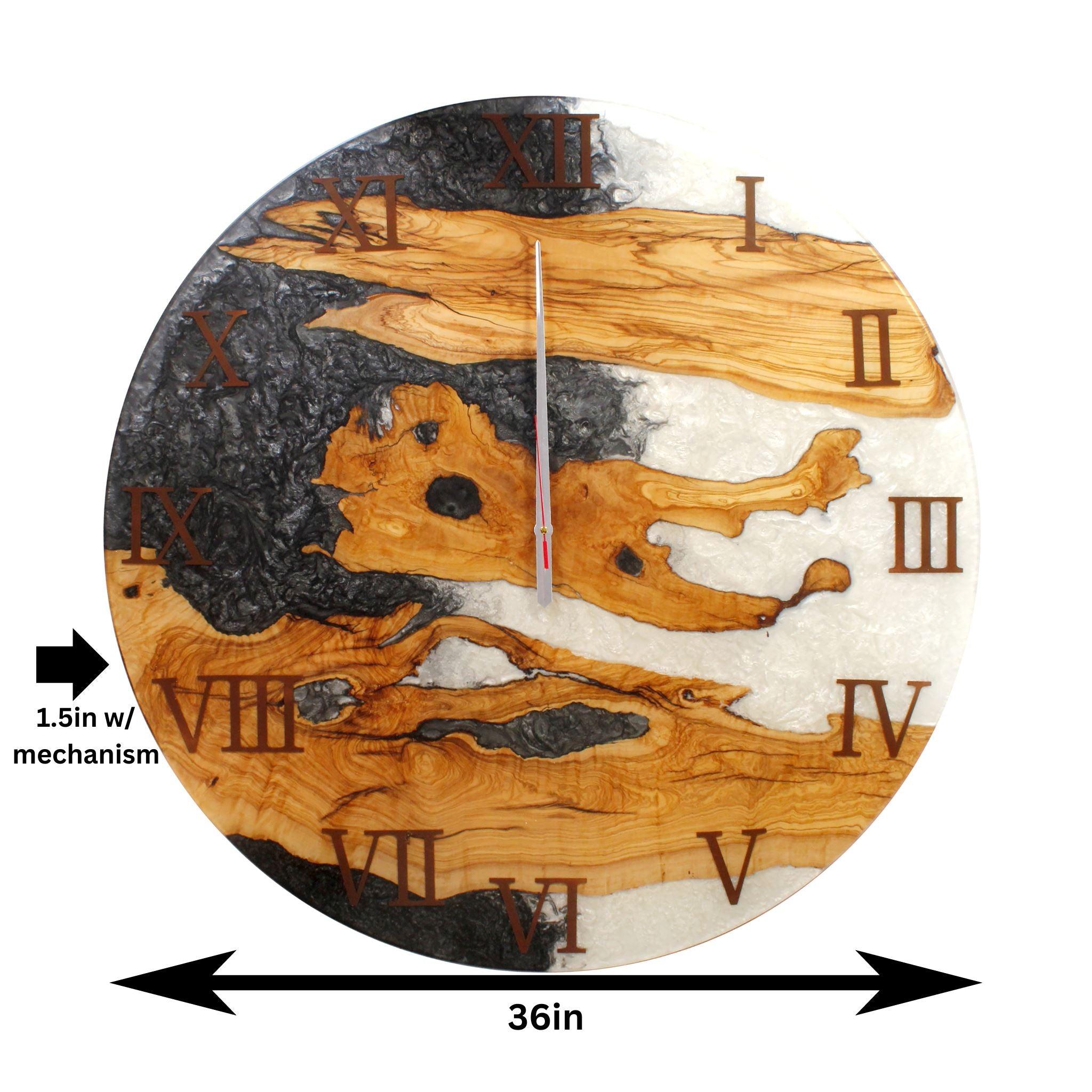 Large White Gray Resin Epoxy Wall Clock Live Edge Olive Wood 36 Inches ...