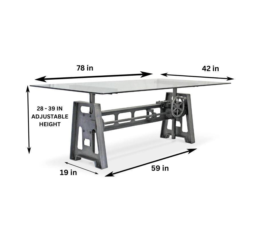 Industrial Dining Table - Cast Iron Base - Adjustable Height - Glass ...