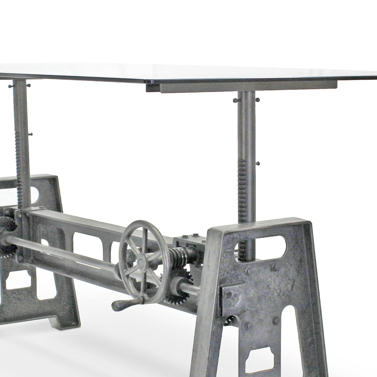 Industrial Dining Table - Cast Iron Base - Adjustable Height - Glass ...