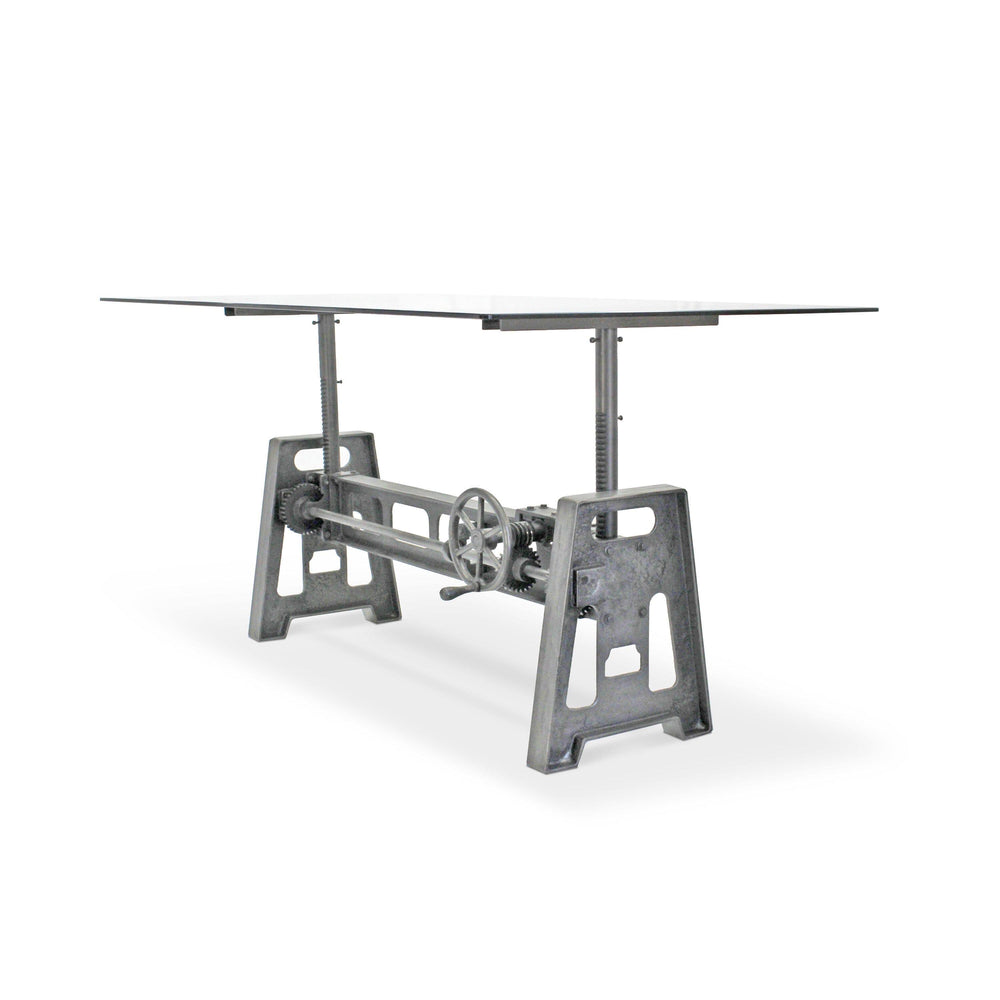 Industrial Dining Table - Cast Iron Base - Adjustable Height - Glass ...