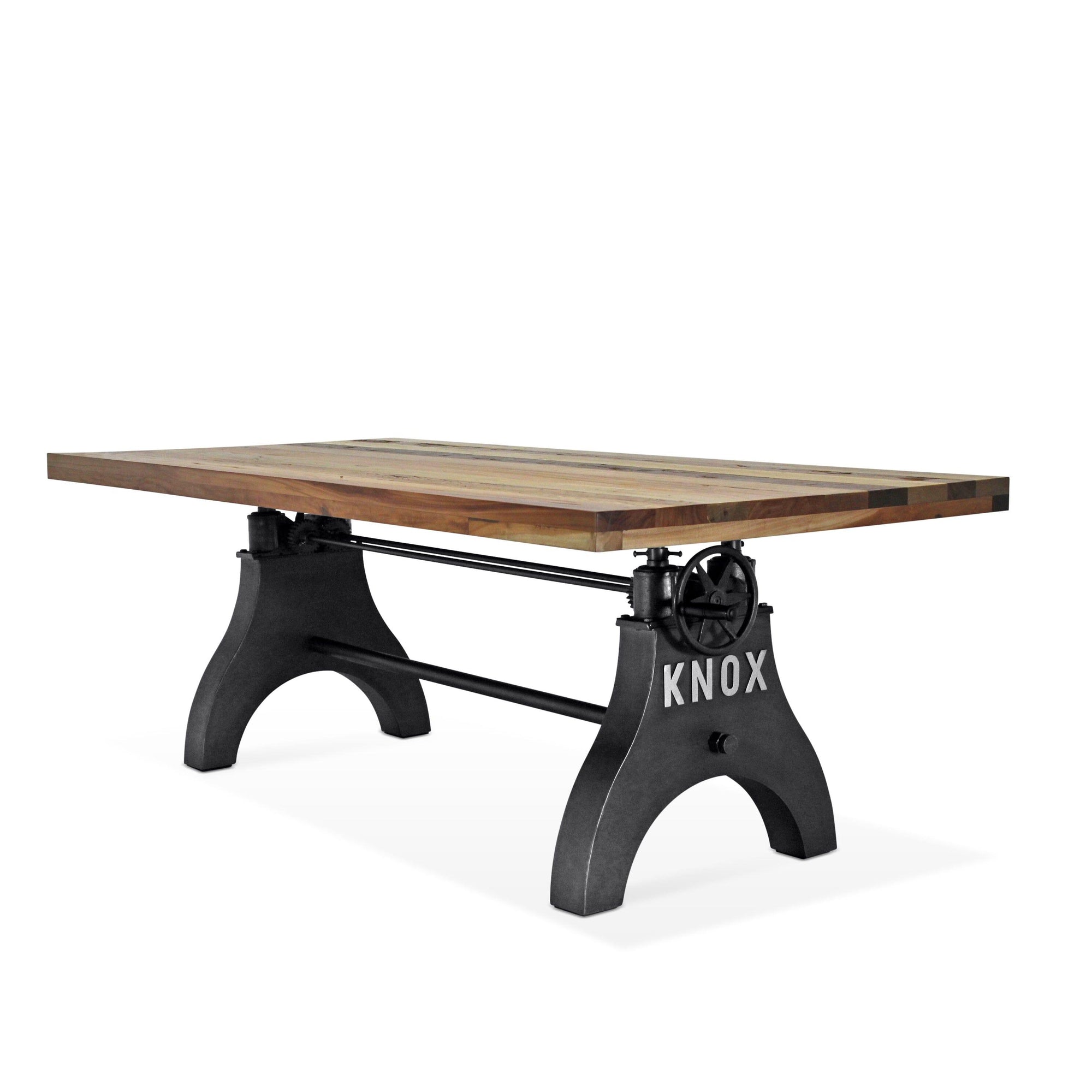 KNOX Adjustable Height Dining Table - Cast Iron Crank Base - Rustic Oak ...