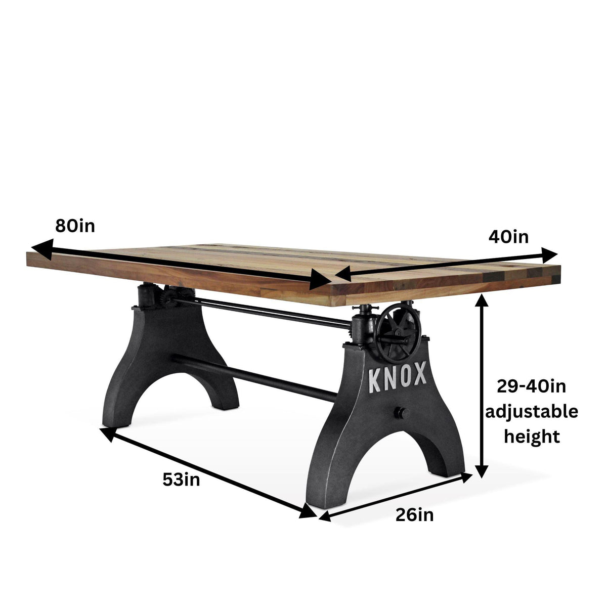 KNOX Adjustable Height Dining Table - Steel Crank Base - Natural Rustic ...