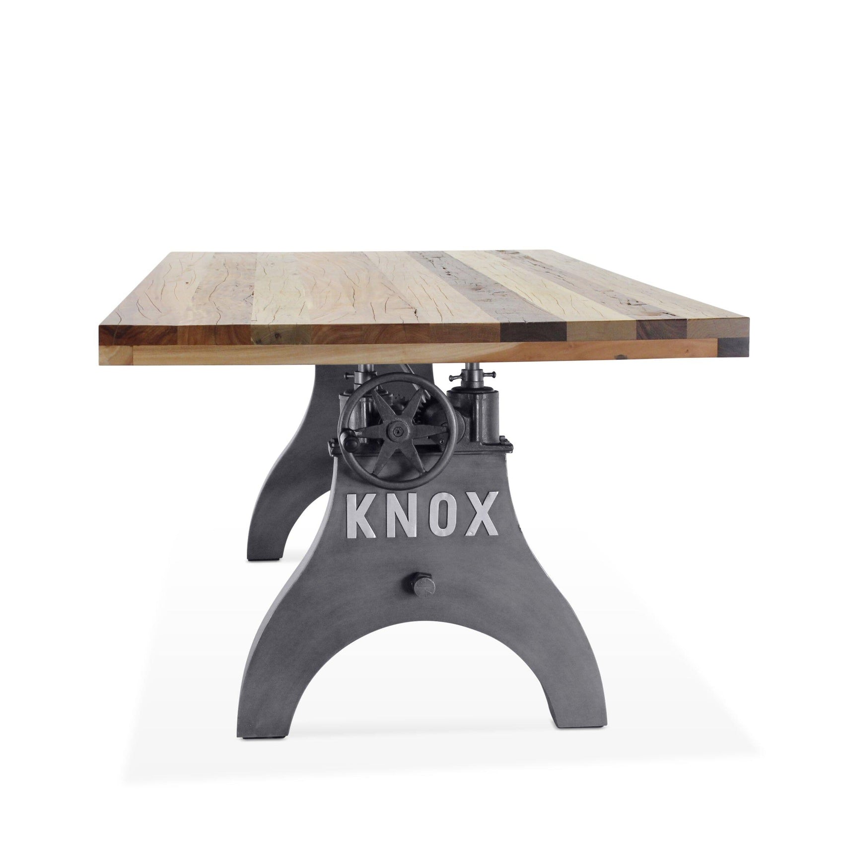 KNOX Adjustable Height Dining Table - Cast Iron Crank Base - Rustic Oak ...