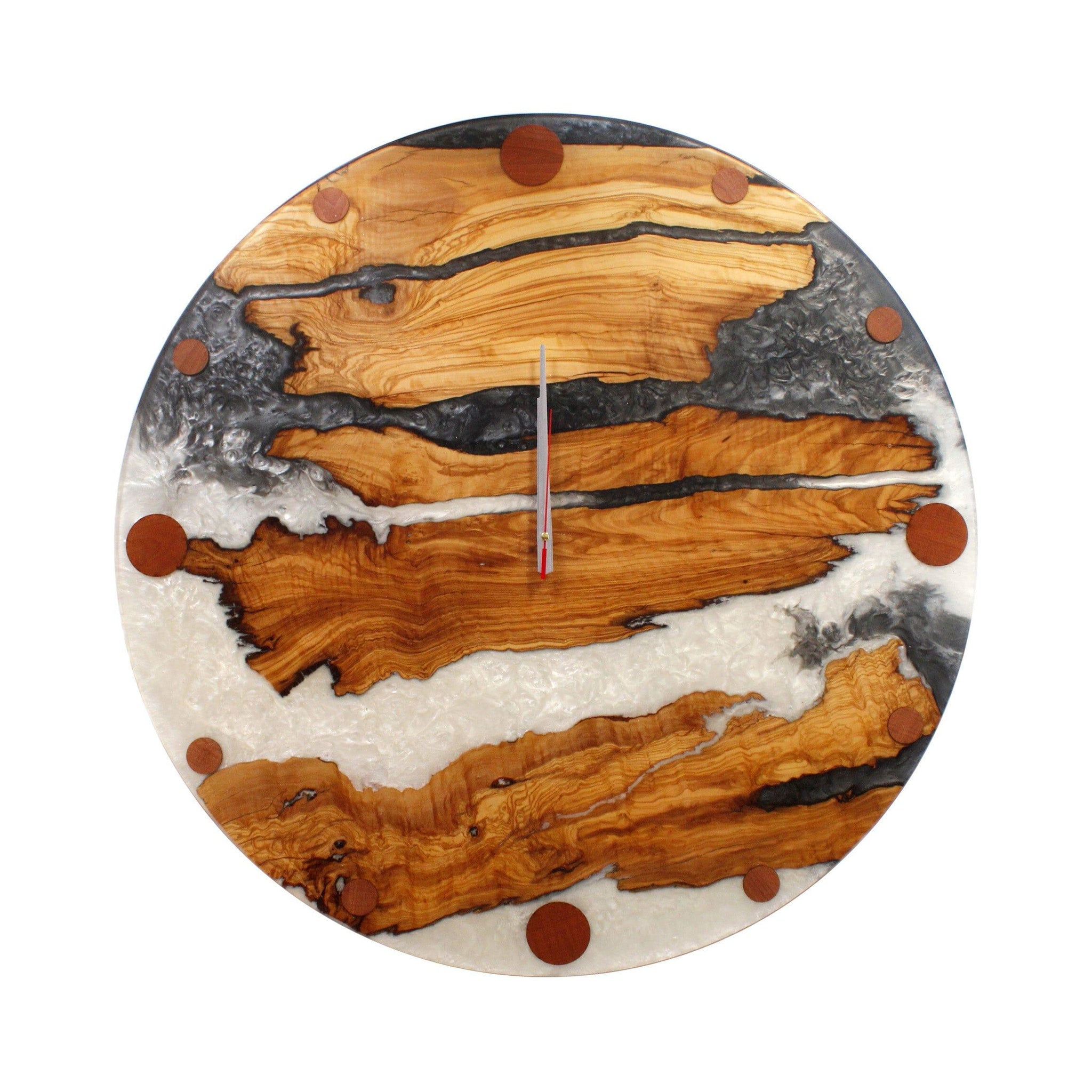 Large White Gray Resin Epoxy Wall Clock Live Edge Olive Wood 32 Inches ...