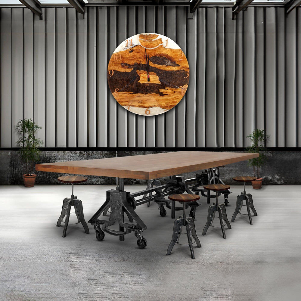 Otis Steel Communal Table - Adjustable - Iron Base - Casters - Natural ...