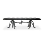 Adjustable Industrial Dining Bench - Cast Iron - Black Tufted Leather ...