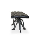 Adjustable Industrial Dining Bench - Cast Iron - Black Tufted Leather ...