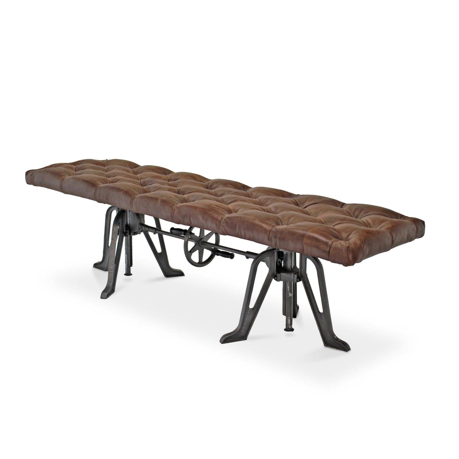 Industrial Dining Bench Seat - Cast Iron Base - Adjustable Brown ...