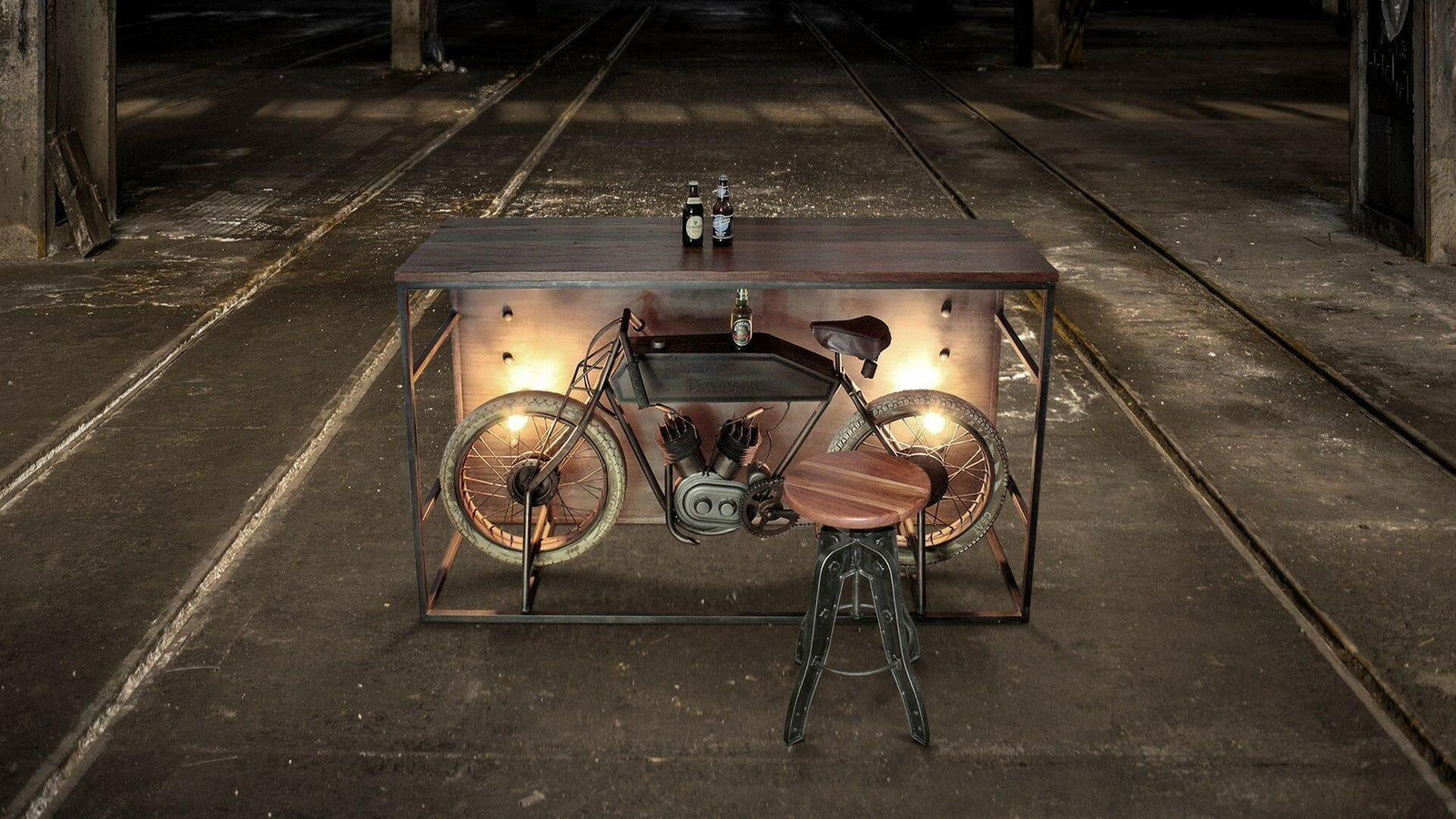 Harley Davidson Antique Motorcycle Bike Bar Pub Table - Lighted Accent ...