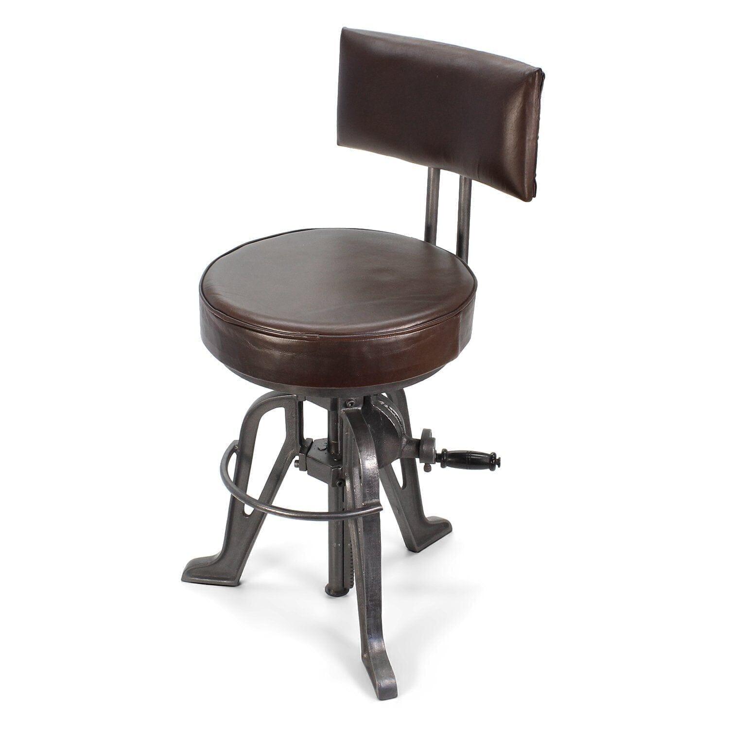 Industrial Adjustable Height Crank Leather Dining Chair - Iron Base ...