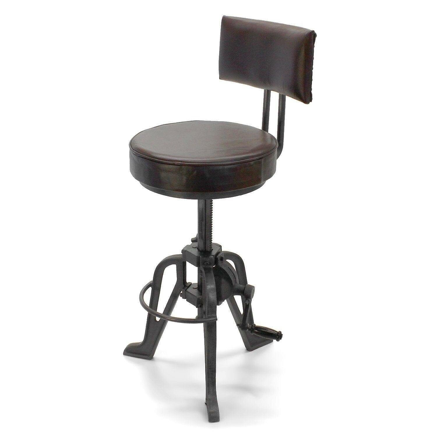 Industrial Adjustable Height Crank Leather Dining Chair - Iron Base ...