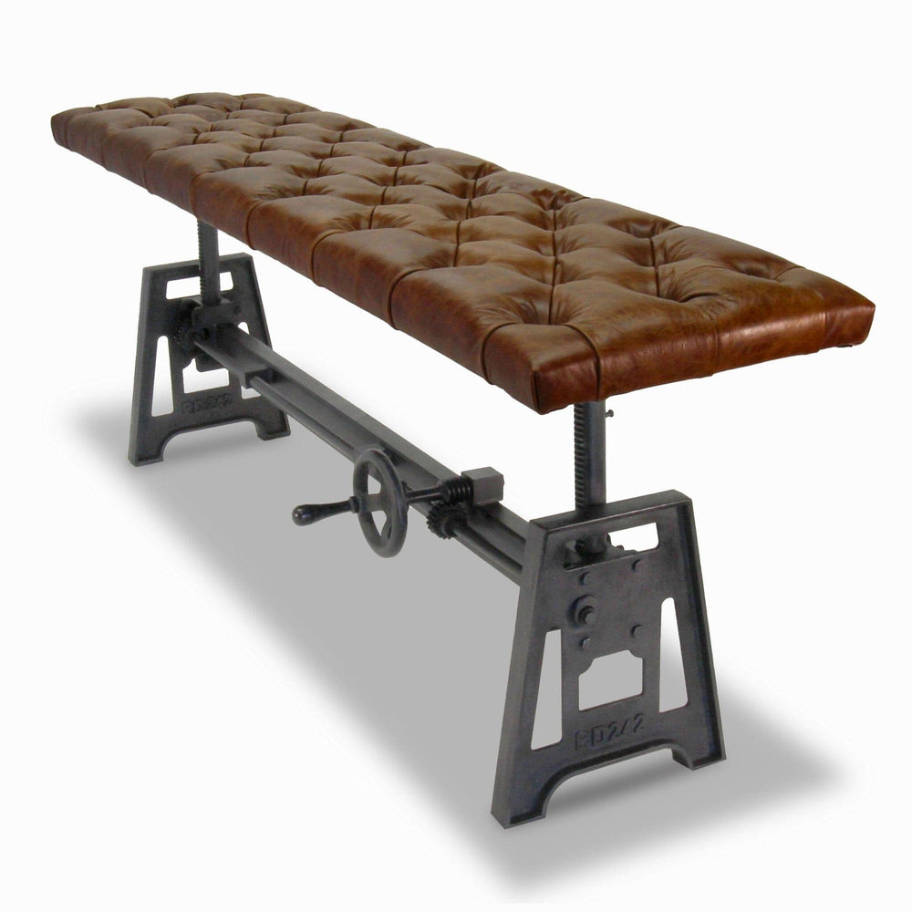 Industrial Dining Bench Seat - Cast Iron Base - Adjustable Brown ...