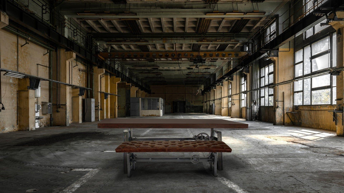 Industrial Dining Bench Seat - Cast Iron Base - Adjustable Brown ...