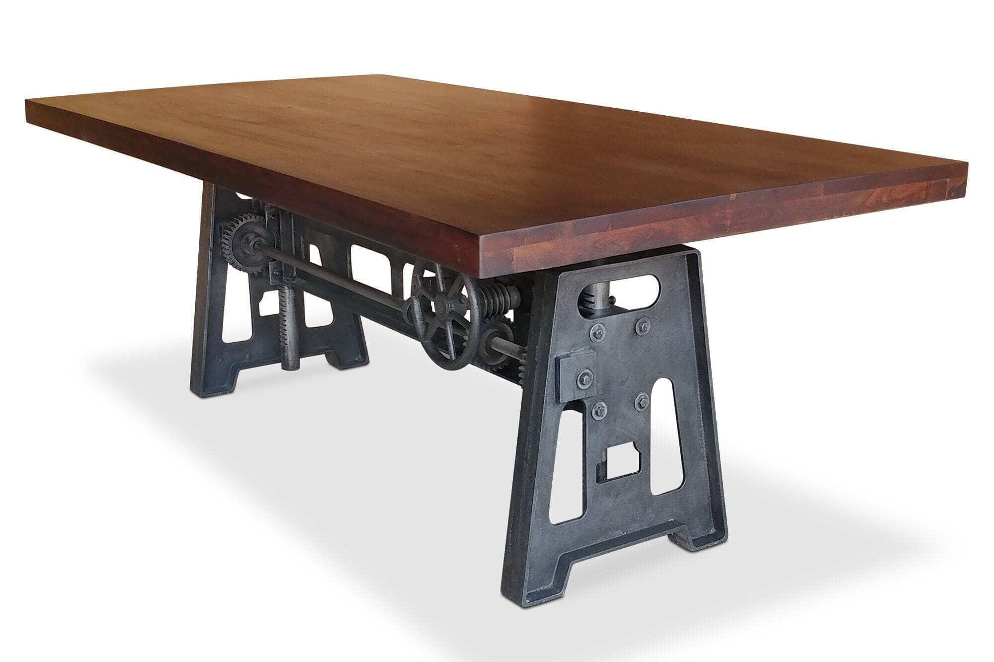 Industrial Dining Table - Cast Iron Base - Adjustable Height Crank ...