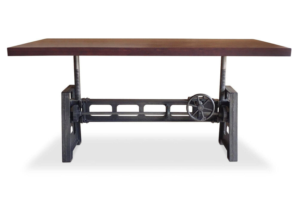 Industrial Dining Table - Cast Iron Base - Adjustable Height Crank ...