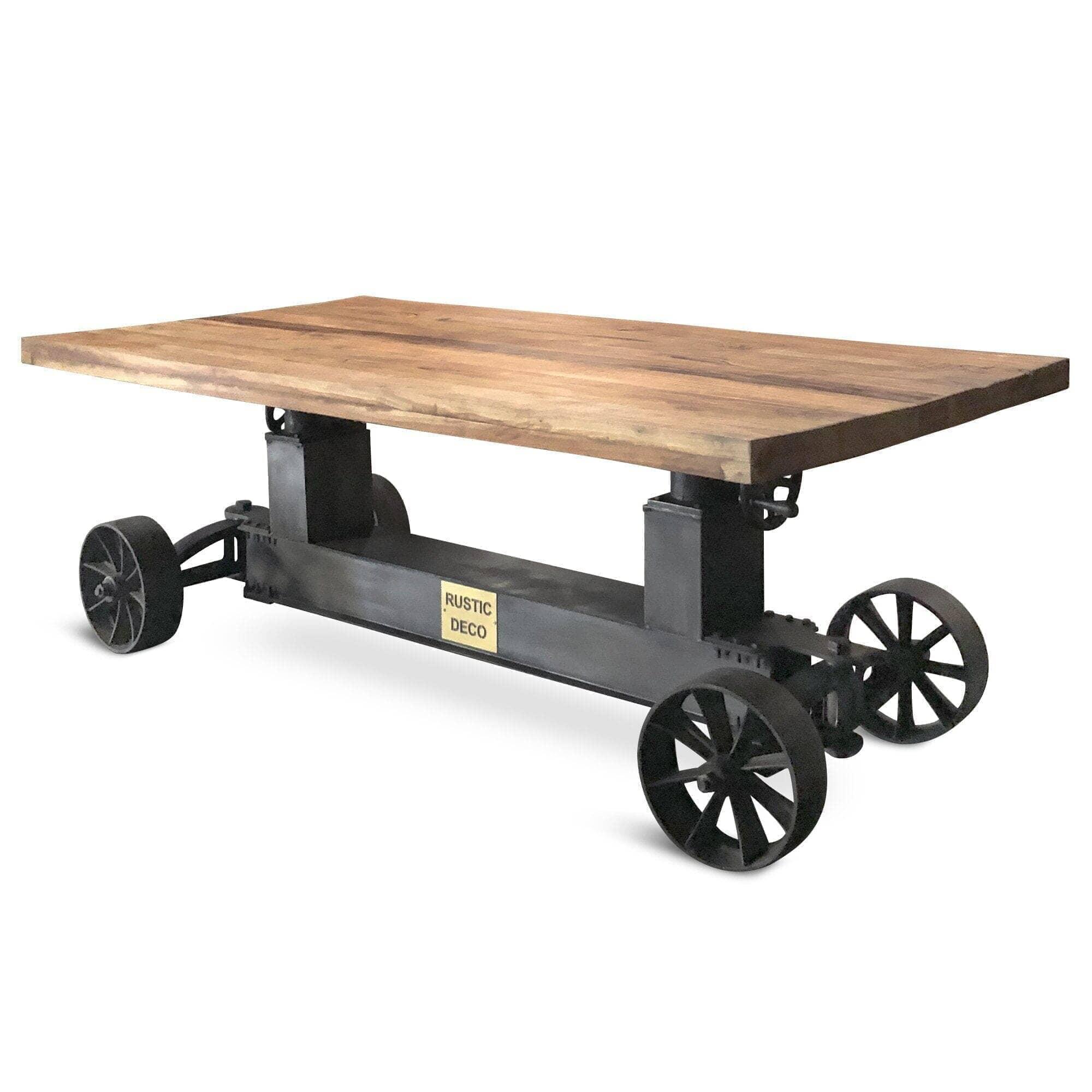 Industrial Trolley Dining Table - Iron Wheels Adjustable Crank ...
