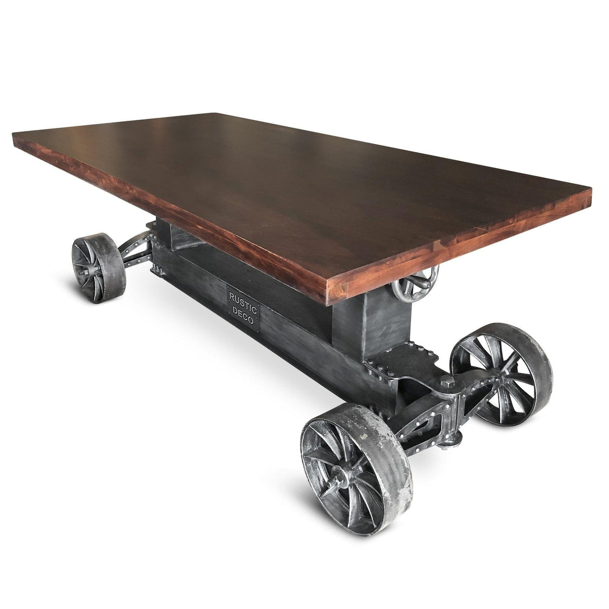 Industrial Trolley Dining Table - Iron Wheels Adjustable Height ...
