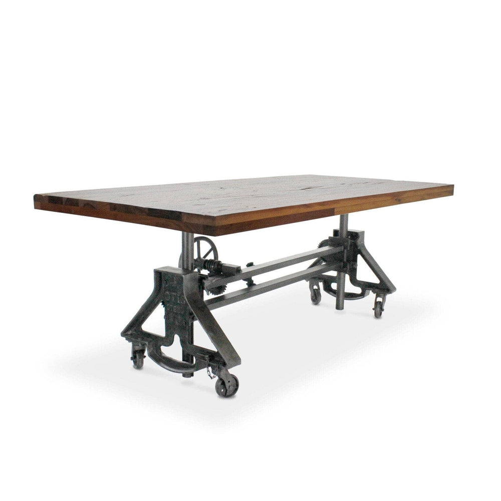 Otis Steel Dining Table - Adjustable Height - Casters - Rustic Natural ...