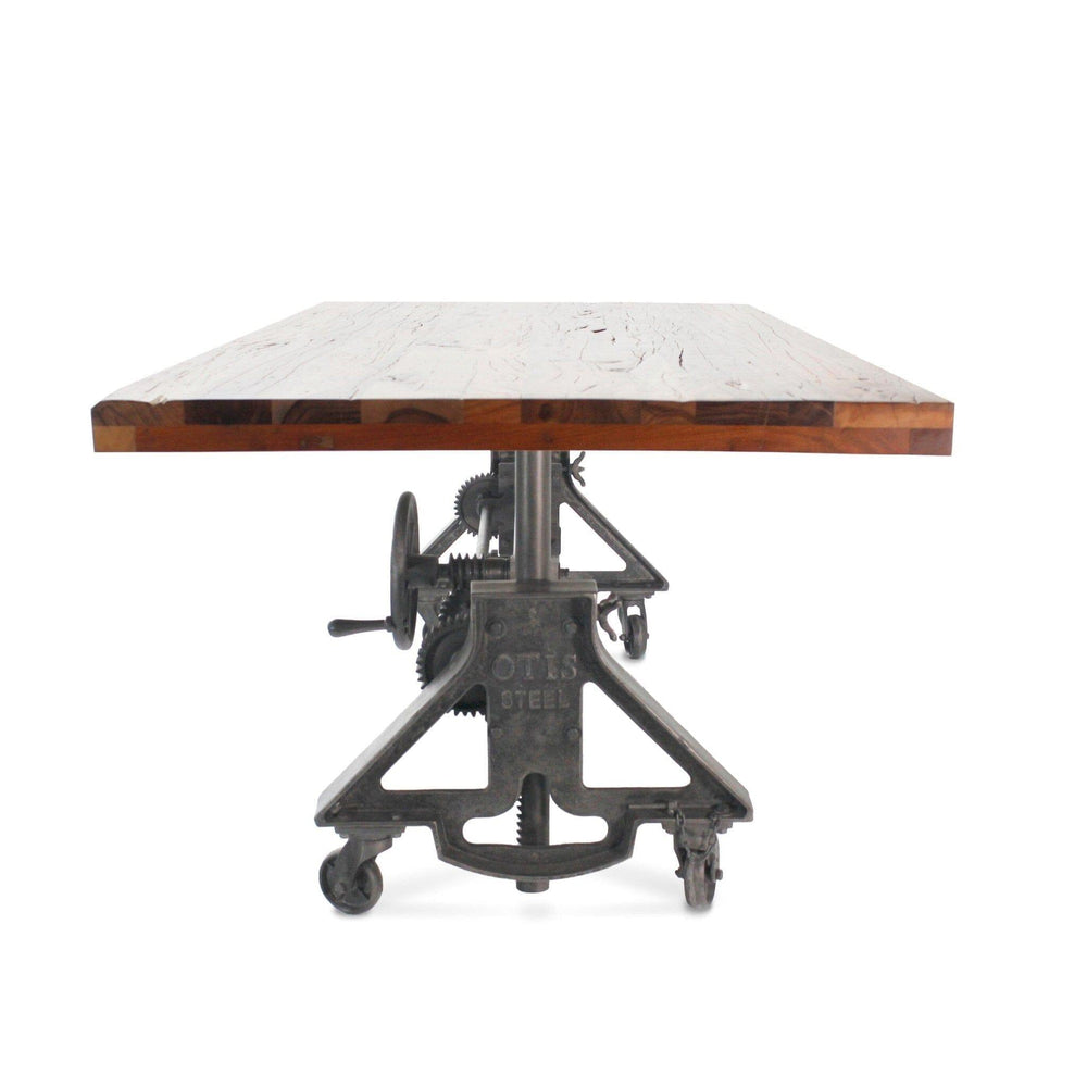Otis Steel Dining Table - Adjustable Height - Casters - Rustic Natural ...